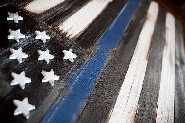 Thin Blue Line Vintage Wood Flag – Patriot Wood